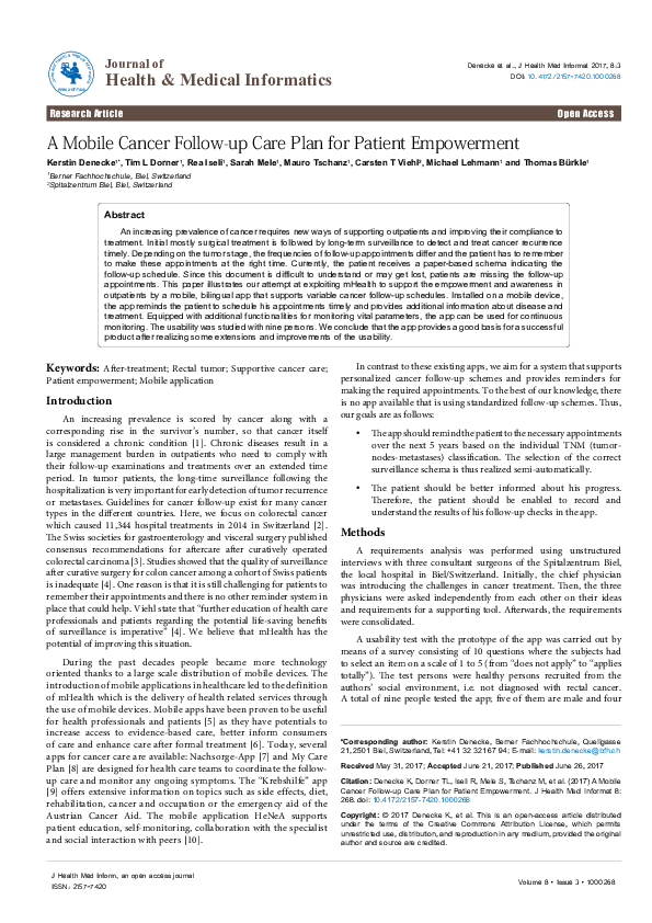 (PDF) A Mobile Cancer Follow-up Care Plan for Patient Empowerment