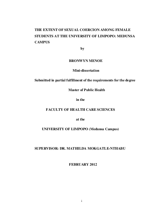 (PDF) The Extent of sexual coercion among female students at the ...
