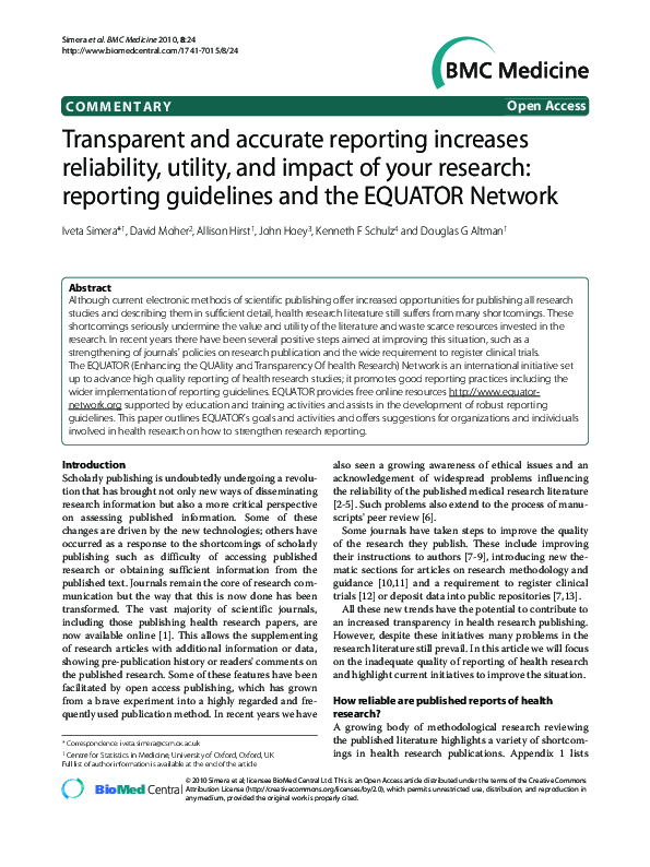 (PDF) Transparent and accurate reporting increases reliability, utility, and impact of your ...