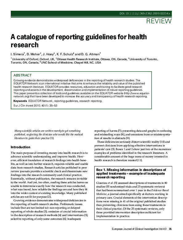 (PDF) A catalogue of reporting guidelines for health research