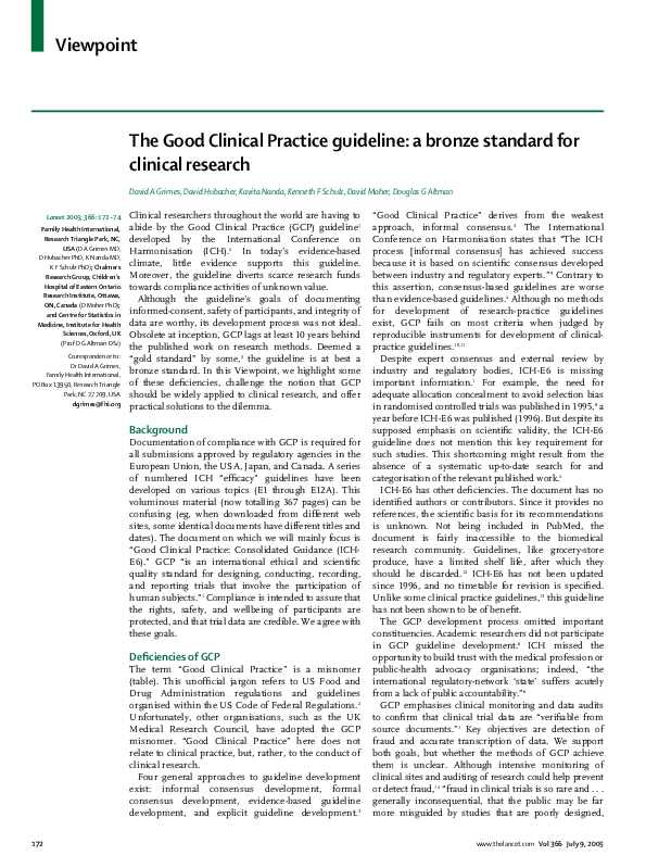 (PDF) The Good Clinical Practice guideline: a bronze standard for ...