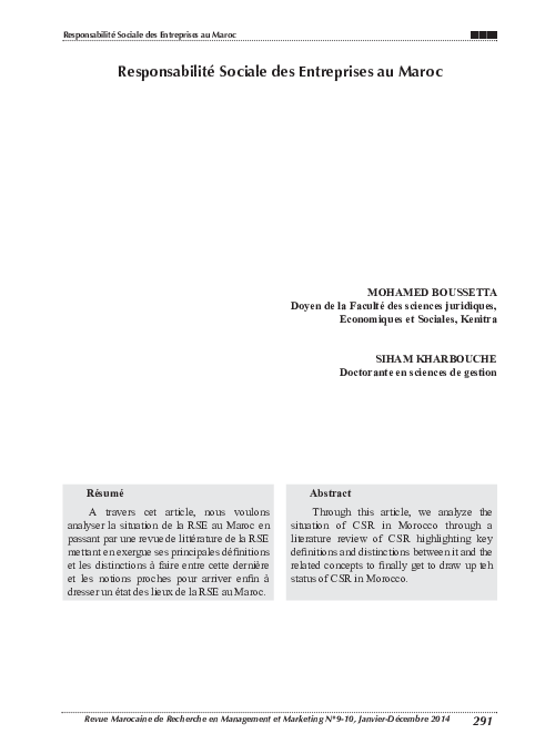 (PDF) Responsabilité Sociale des Entreprises au Maroc