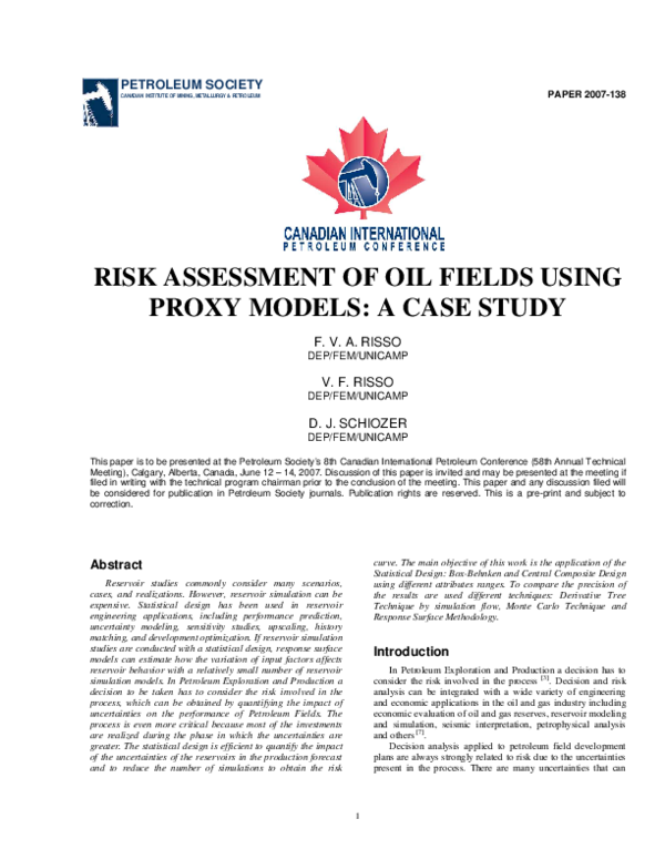 (PDF) Risk Assessment of Oil Fields Using Proxy Models: A Case Study