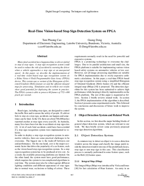 (PDF) Real-Time Vision-Based Stop Sign Detection System on FPGA