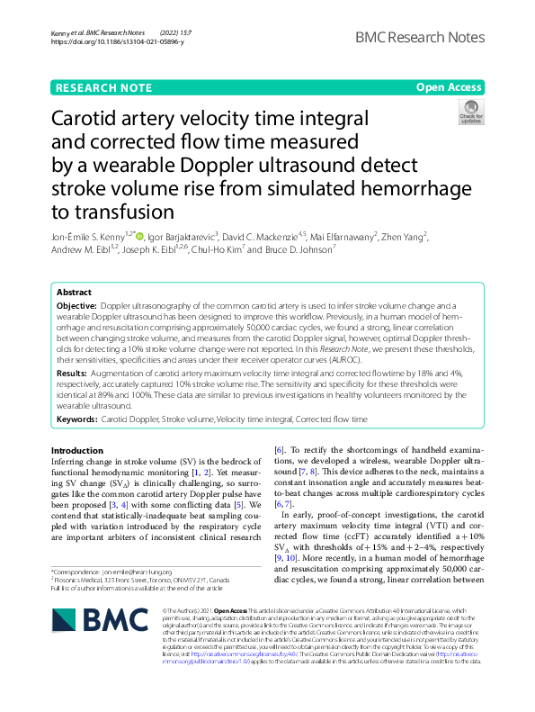 (PDF) Carotid artery velocity time integral and corrected flow time ...