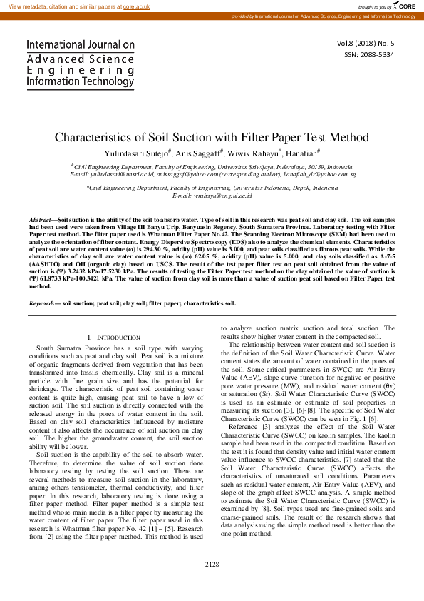 (PDF) Characteristics of Soil Suction with Filter Paper Test Method