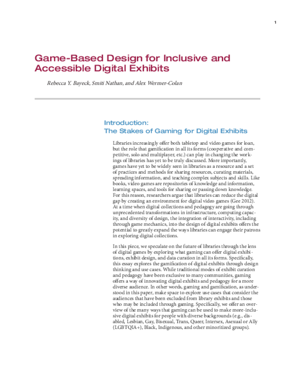 (PDF) Game-Based Design for Inclusive and Accessible Digital Exhibits