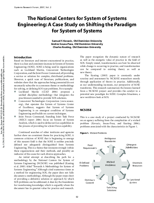 (PDF) The National Centers for System of Systems Engineering: A Case ...
