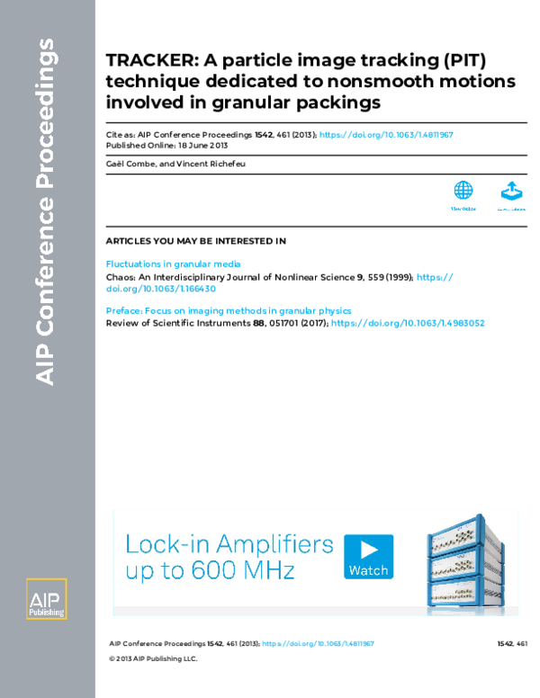 (PDF) TRACKER: A particle image tracking (PIT) technique dedicated to ...