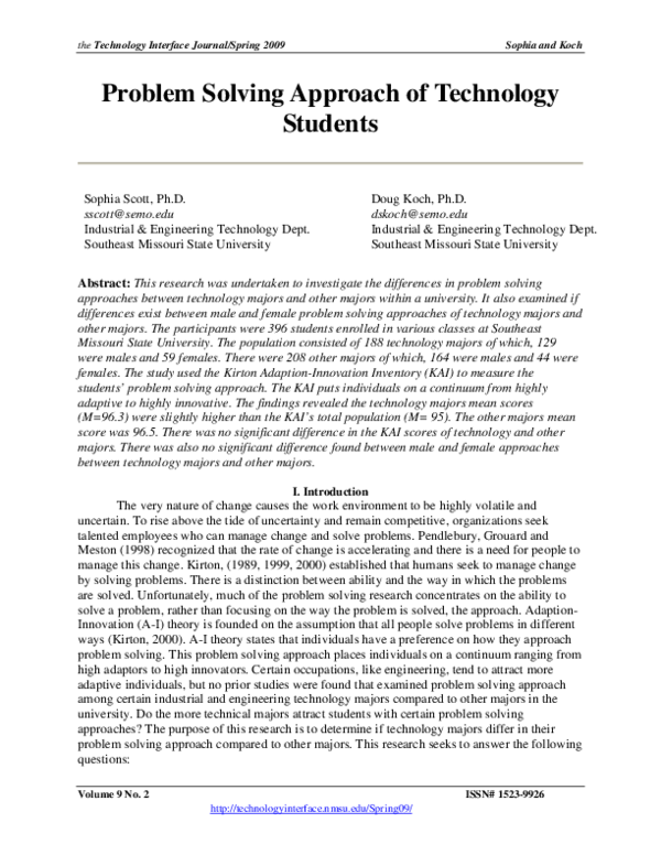 (PDF) Problem Solving Approach of Technology Students