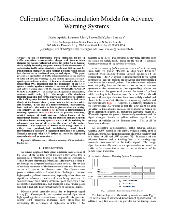 (PDF) Calibration of Microsimulation Models for Advance Warning Systems