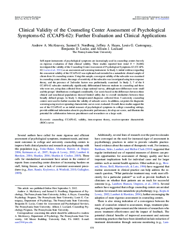 (PDF) Clinical validity of the Counseling Center Assessment of ...