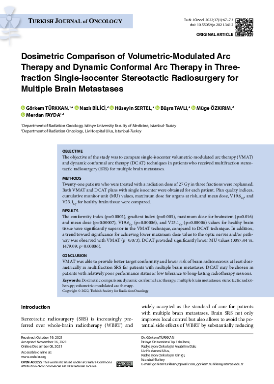 (PDF) Dosimetric Comparison of Volumetric-Modulated Arc Therapy and Dynamic Conformal Arc ...
