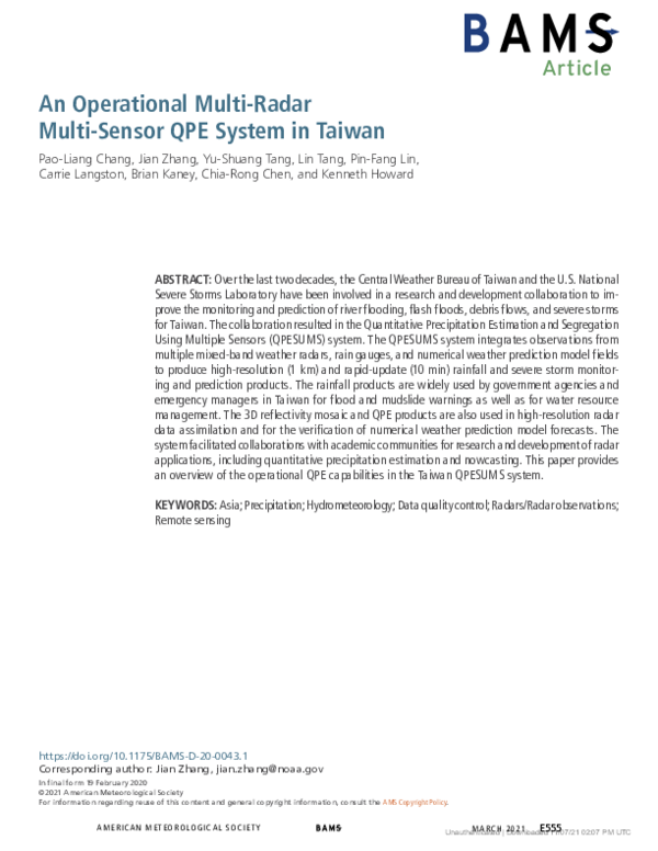 (PDF) An Operational Multi-Radar Multi-Sensor QPE System in Taiwan
