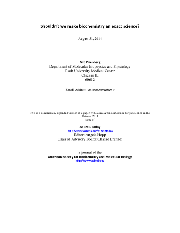 (PDF) Biochemistry an exact science?