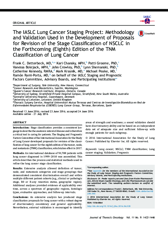 (PDF) The IASLC Lung Cancer Staging Project: Methodology and Validation ...