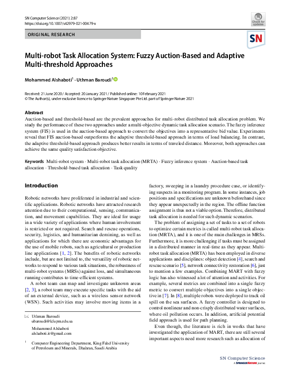 (PDF) Fuzzy Auction vs. Adaptive Threshold in Robot Tasks