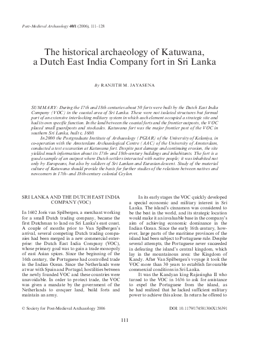 (PDF) The historical archaeology of Katuwana, a Dutch East India ...