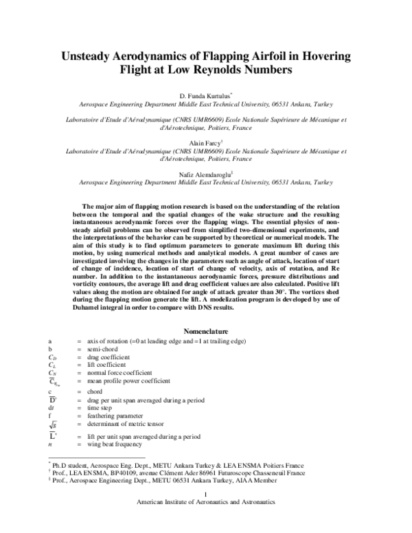 (PDF) Unsteady Aerodynamics of Flapping Airfoil in Hovering Flight at Low Reynolds Numbers