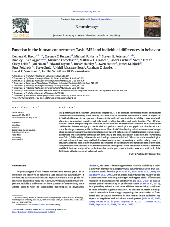 (PDF) Connectome Function: Task-fMRI and Behavior