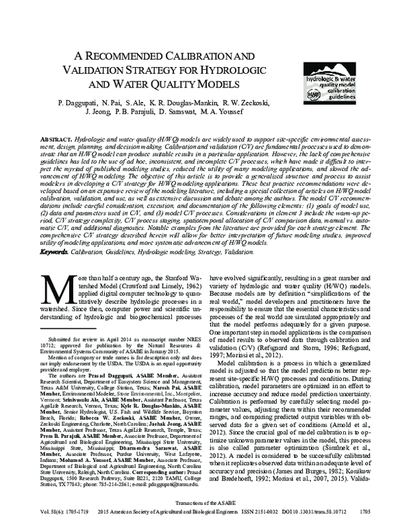 (PDF) A Recommended Calibration and Validation Strategy for Hydrologic and Water Quality Models