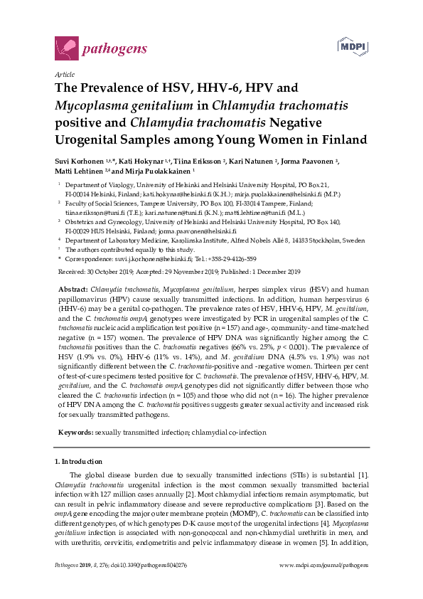 Pdf The Prevalence Of Hsv Hhv 6 Hpv And Mycoplasma Genitalium In 4894