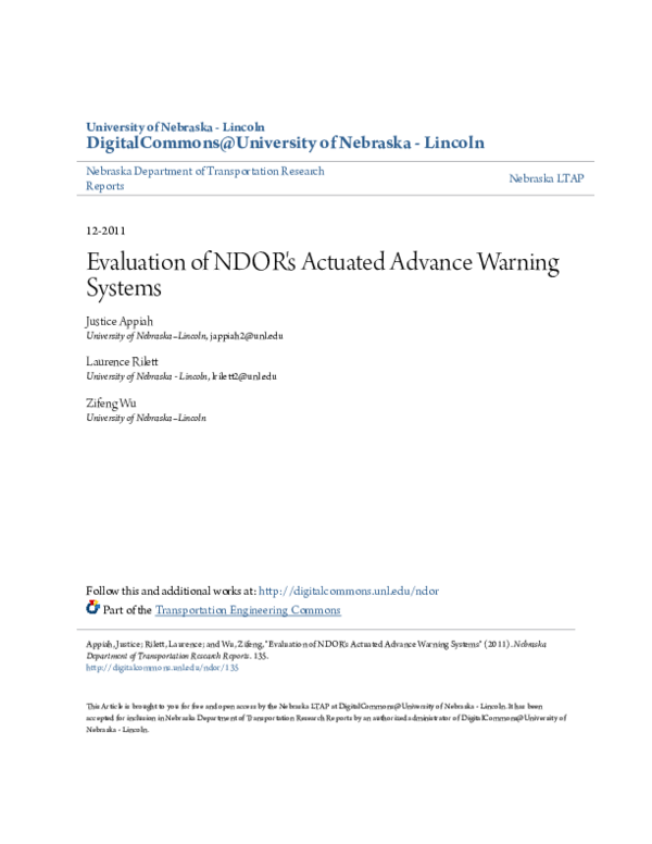 (PDF) Safety Effectiveness of Actuated Advance Warning Systems