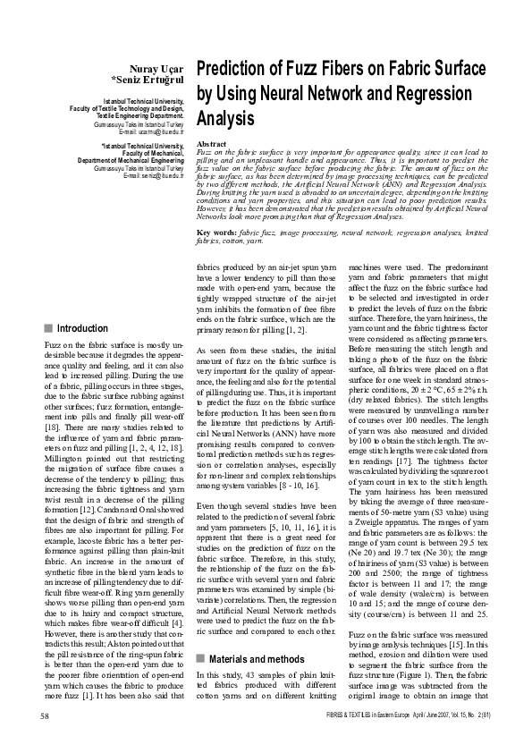 (PDF) Prediction of fuzz fibers on fabric surface by using neural ...