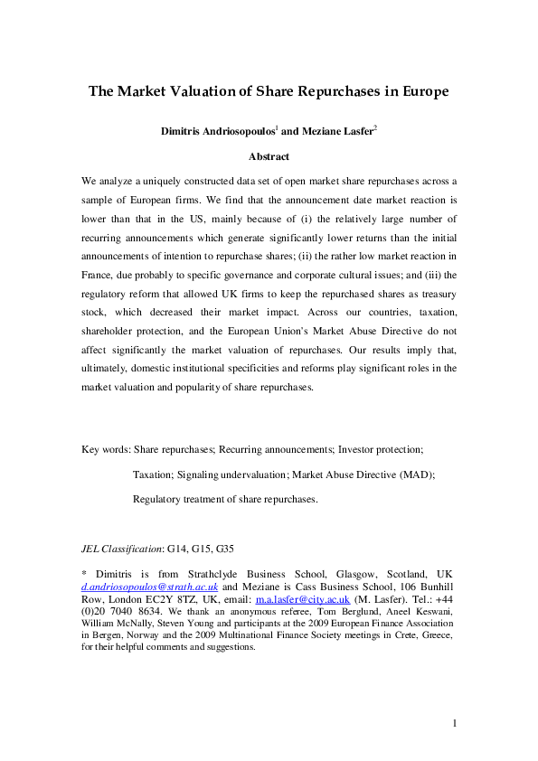(PDF) The Market Valuation of Share Repurchases in Europe