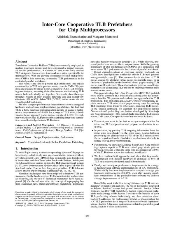 (PDF) Inter-core cooperative TLB for chip multiprocessors