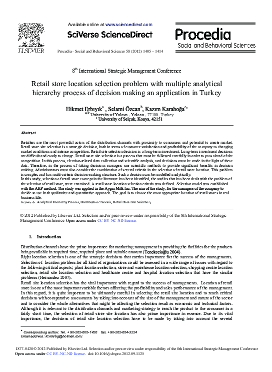 (PDF) Retail Store Location Selection Problem with Multiple Analytical Hierarchy Process of ...