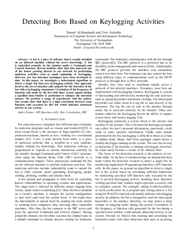 (PDF) Detecting Bots Based on Keylogging Activities