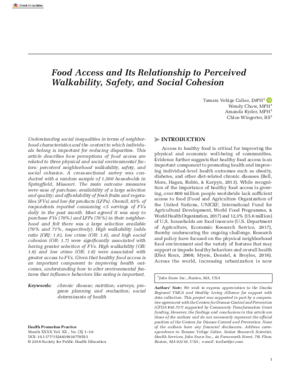 (PDF) Food Access and Its Relationship to Perceived Walkability, Safety ...