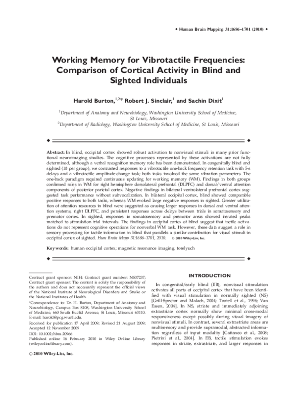 (PDF) Working memory for vibrotactile frequencies: Comparison of cortical activity in blind and ...