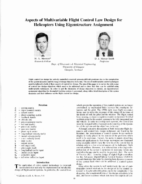 (PDF) Aspects of Multivariable Flight Control Law Design for Helicopters Using Eigenstructure ...
