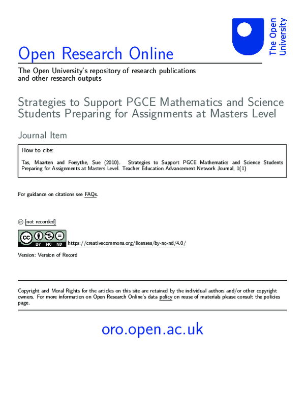 (PDF) Strategies to Support PGCE Mathematics and Science Students ...