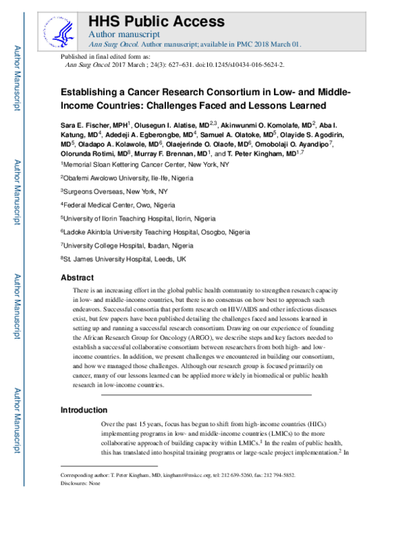 (PDF) Establishing a Cancer Research Consortium in Low- and Middle ...