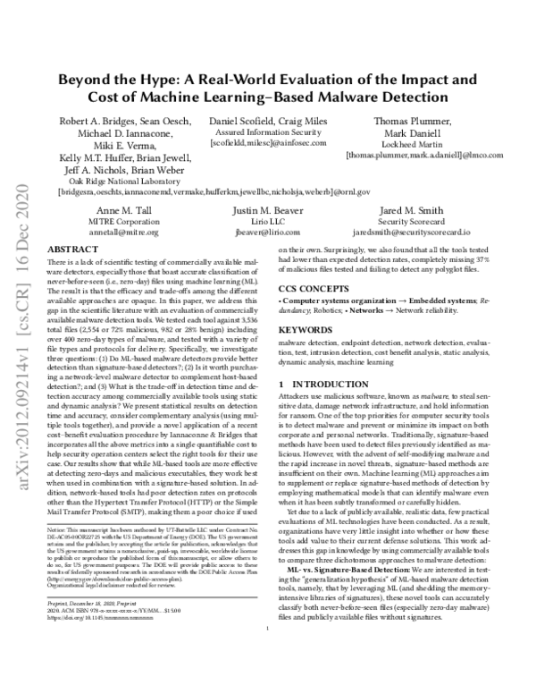 (PDF) Beyond the Hype: A Real-World Evaluation of the Impact and Cost of Machine Learning-Based ...