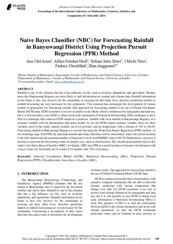(PDF) Naive Bayes Classifier (NBC) for Forecasting Rainfall in Banyuwangi District Using ...