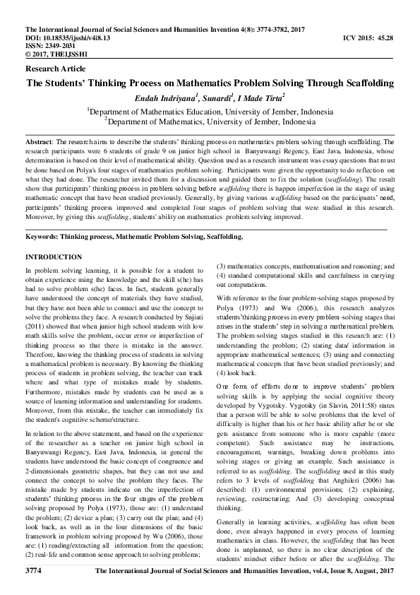 (PDF) The Students’ Thinking Process on Mathematics Problem Solving Through Scaffolding