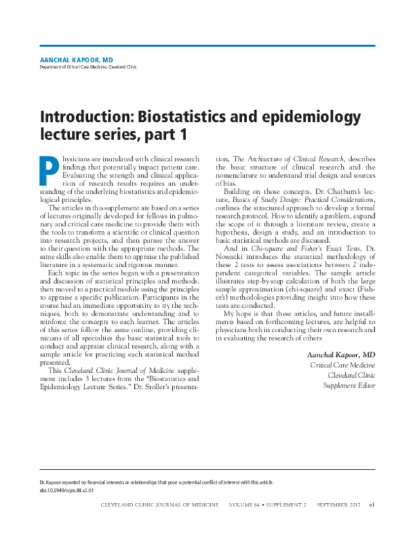 Pdf Introduction Biostatistics And Epidemiology Lecture Series Part 1