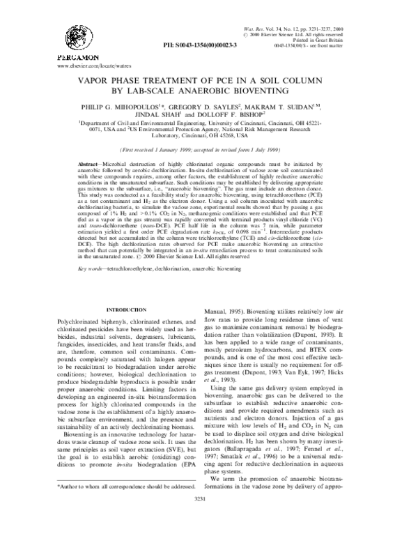 (PDF) Vapor phase treatment of PCE in a soil column by lab-scale ...