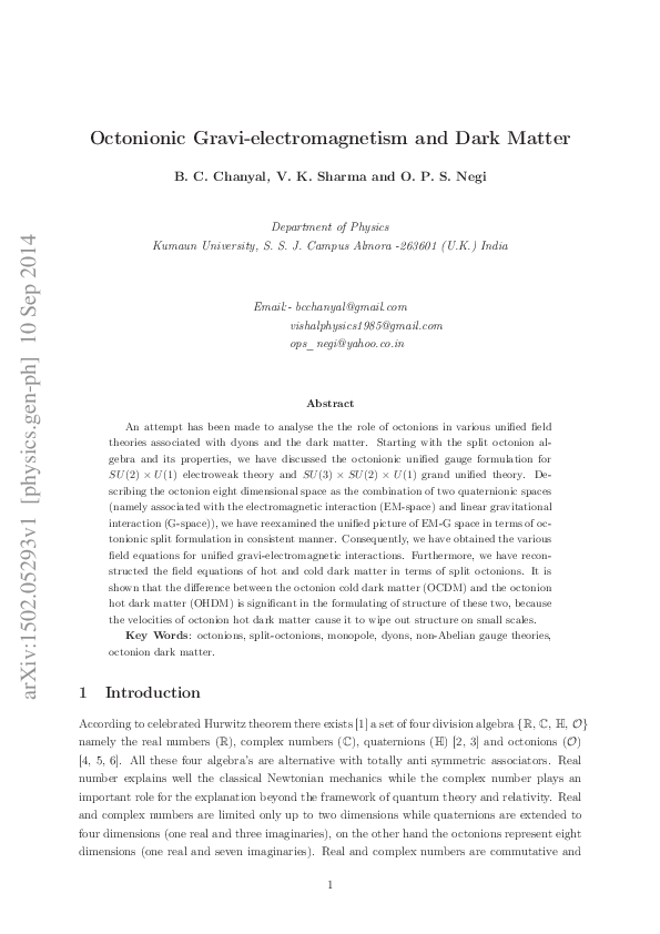(PDF) Octonionic Gravi-Electromagnetism and Dark Matter