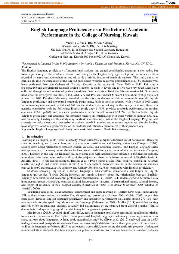 (PDF) English Language Proficiency as a Predictor of Academic ...