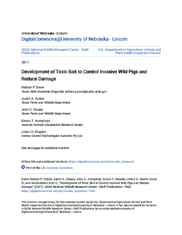 (PDF) Development of toxic bait to control invasive wild pigs and ...