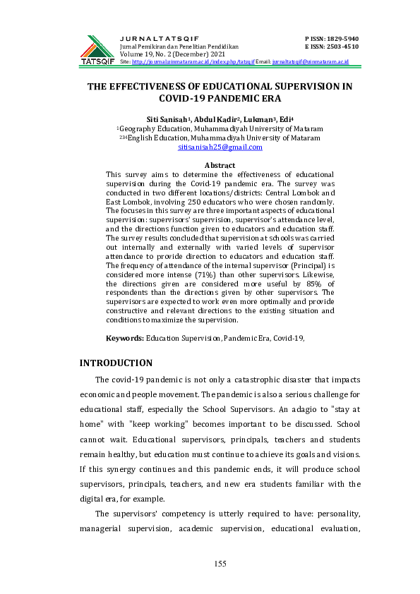 PDF The Effectiveness Of Educational Supervision In Pandemic Era pdf-the-effectiveness-of-educational-supervision-in-pandemic-era
