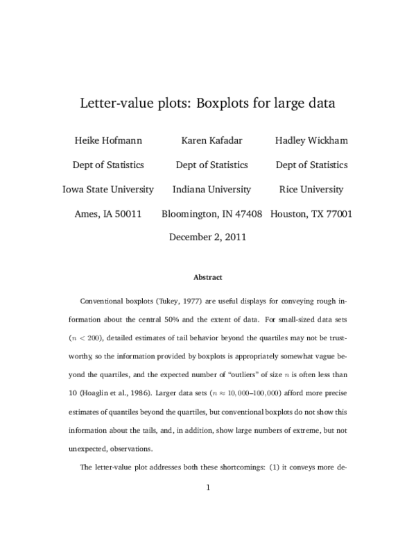 (PDF) Letter-Value Plots: Boxplots for Large Data