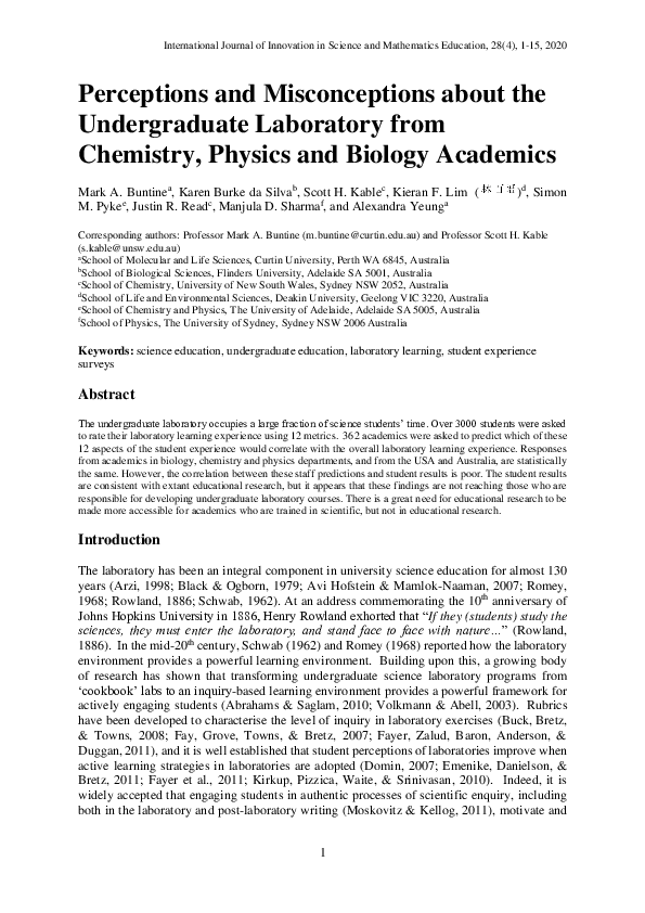 (PDF) Perceptions and Misconceptions about the Undergraduate Laboratory from Chemistry, Physics ...