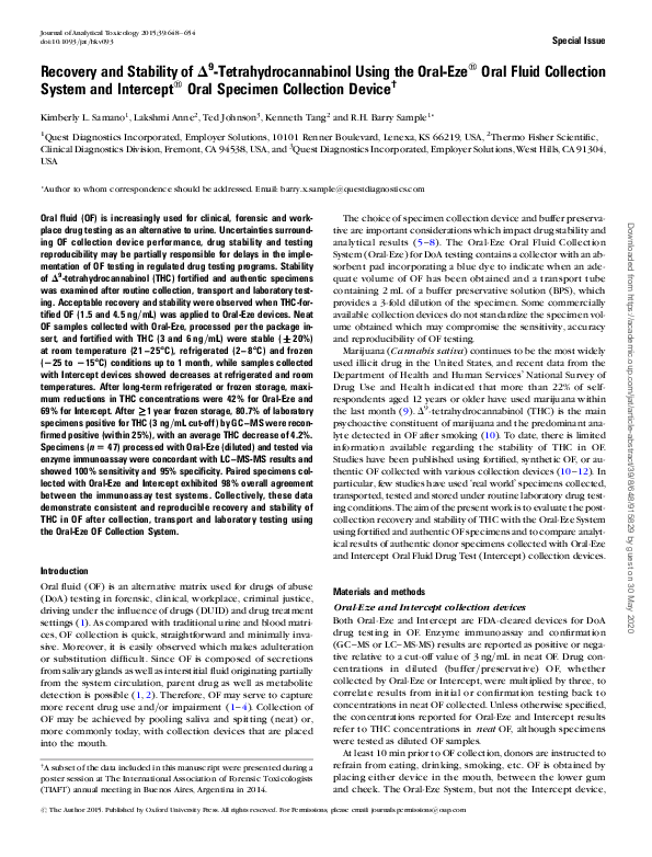 (PDF) Recovery and Stability of Δ 9 -Tetrahydrocannabinol Using the ...