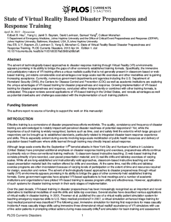 (PDF) State of Virtual Reality Based Disaster Preparedness and Response ...